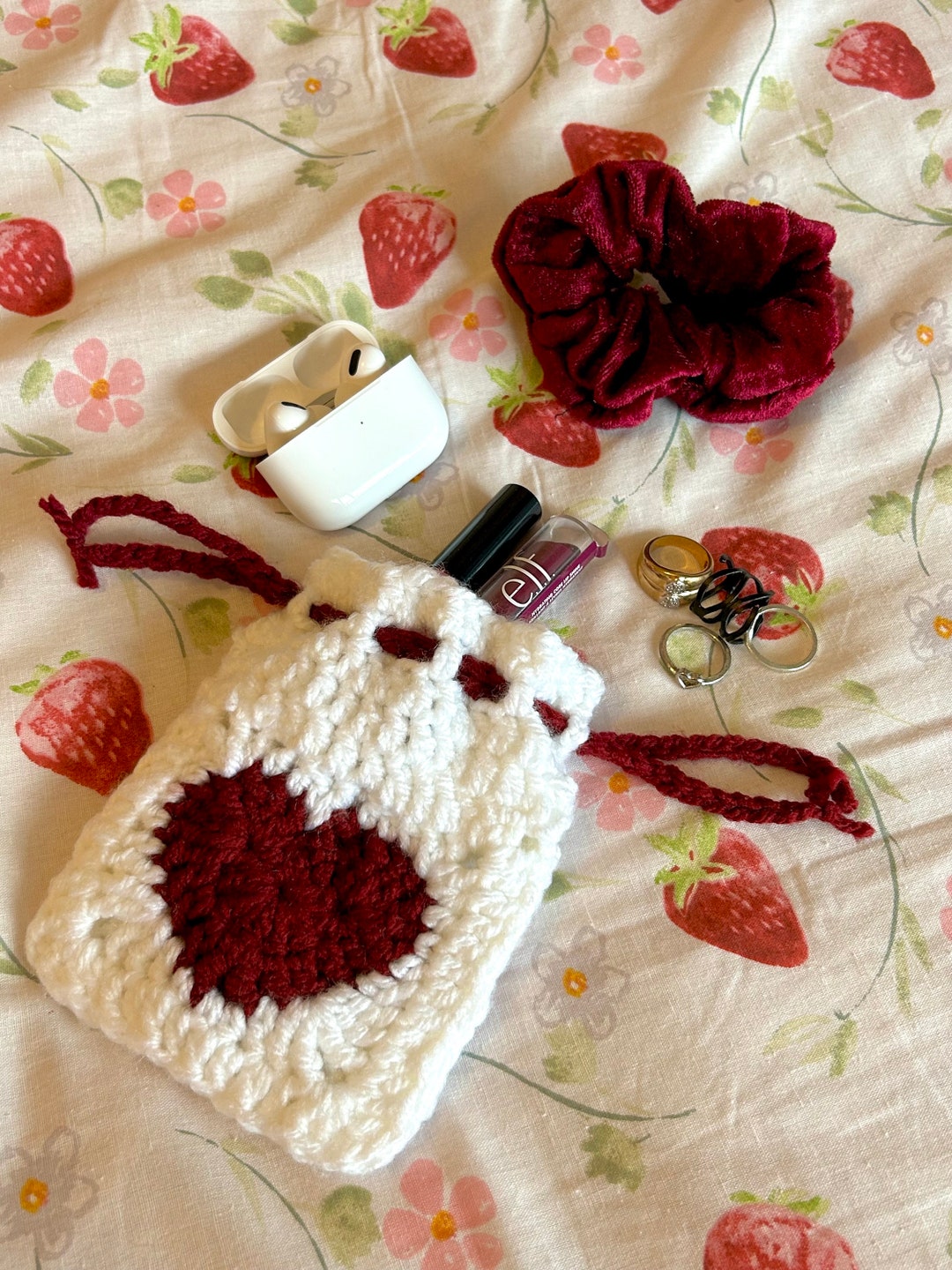 Crochet Heart Pouch | Coquette, Drawstring and Made to Order - Etsy
