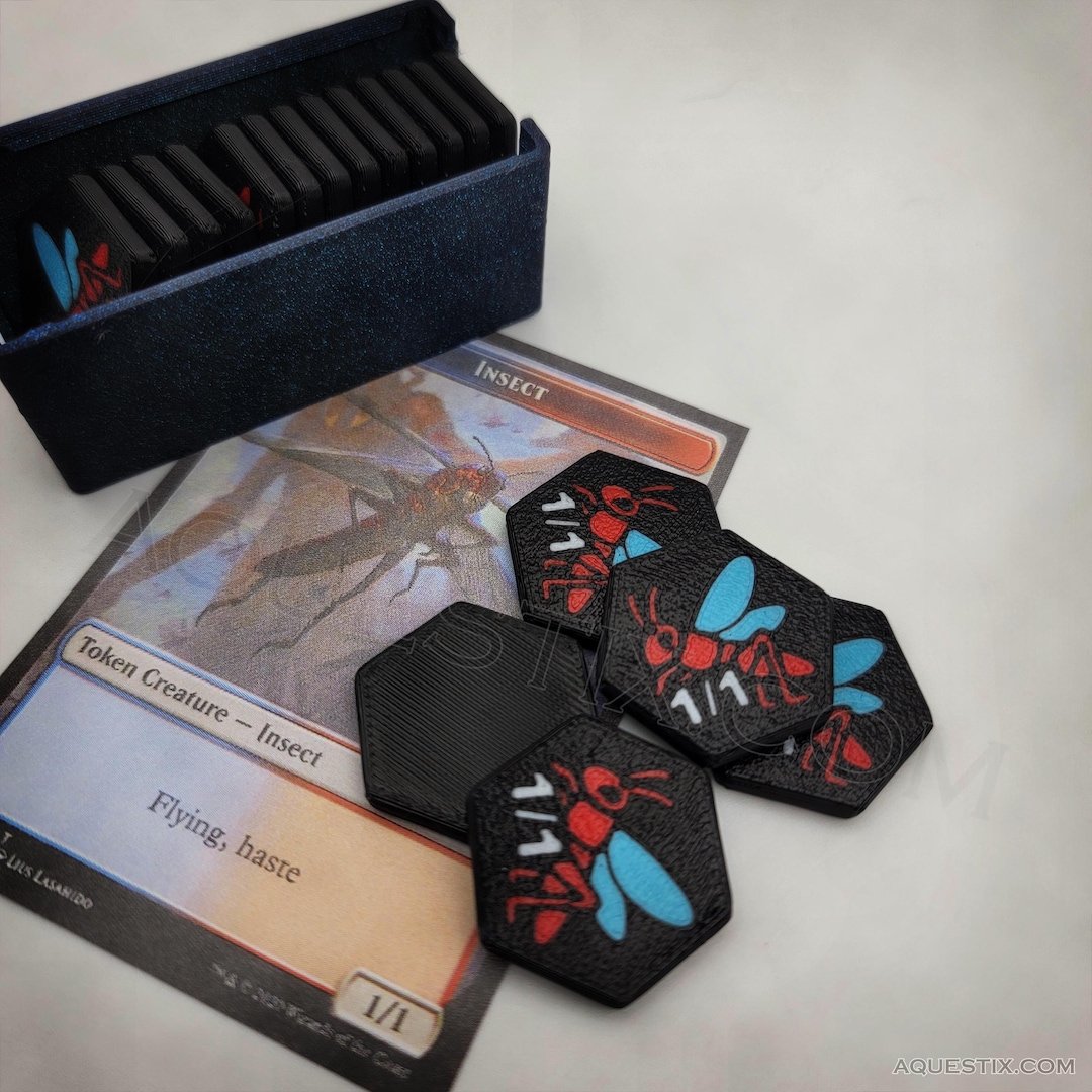 MTG Insect Tokens: 1/1 Blue & Red, With Case (set of 18) for Magic the ...