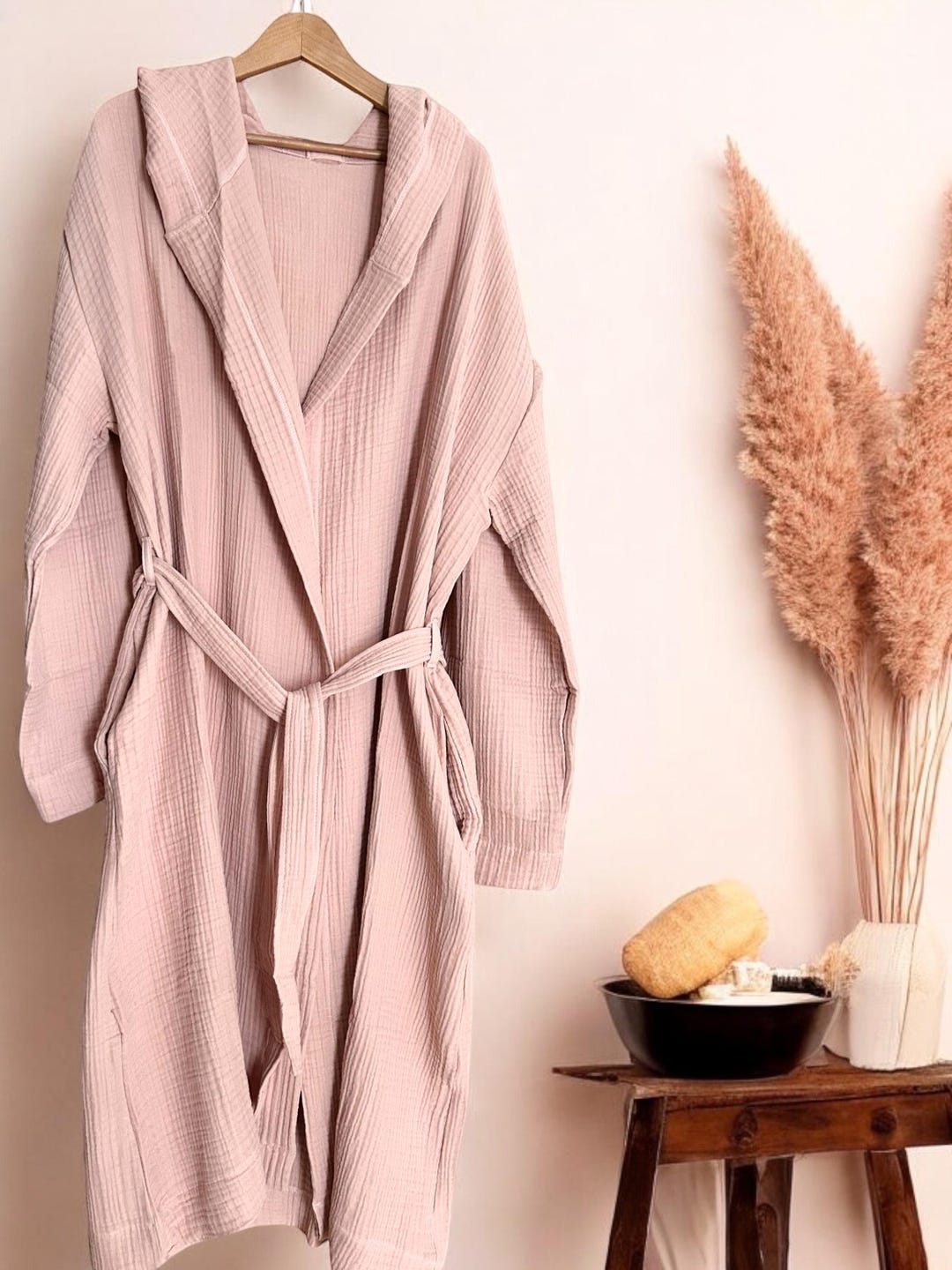 Hooded Unisex Muslin Long Turkish Bathrobe, Handmade Premium Quality ...