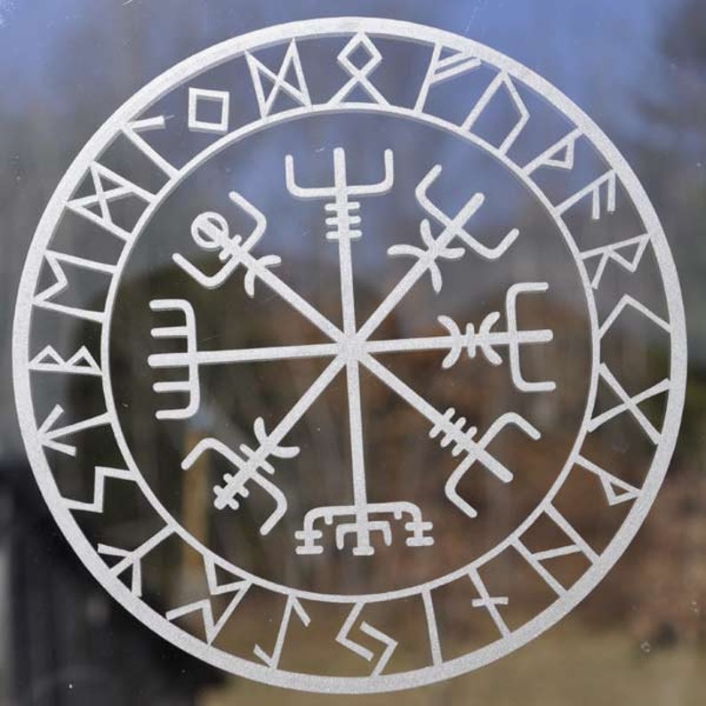 Viking Protection Runes Vegvisir Compass Talisman Etched Glass - Etsy