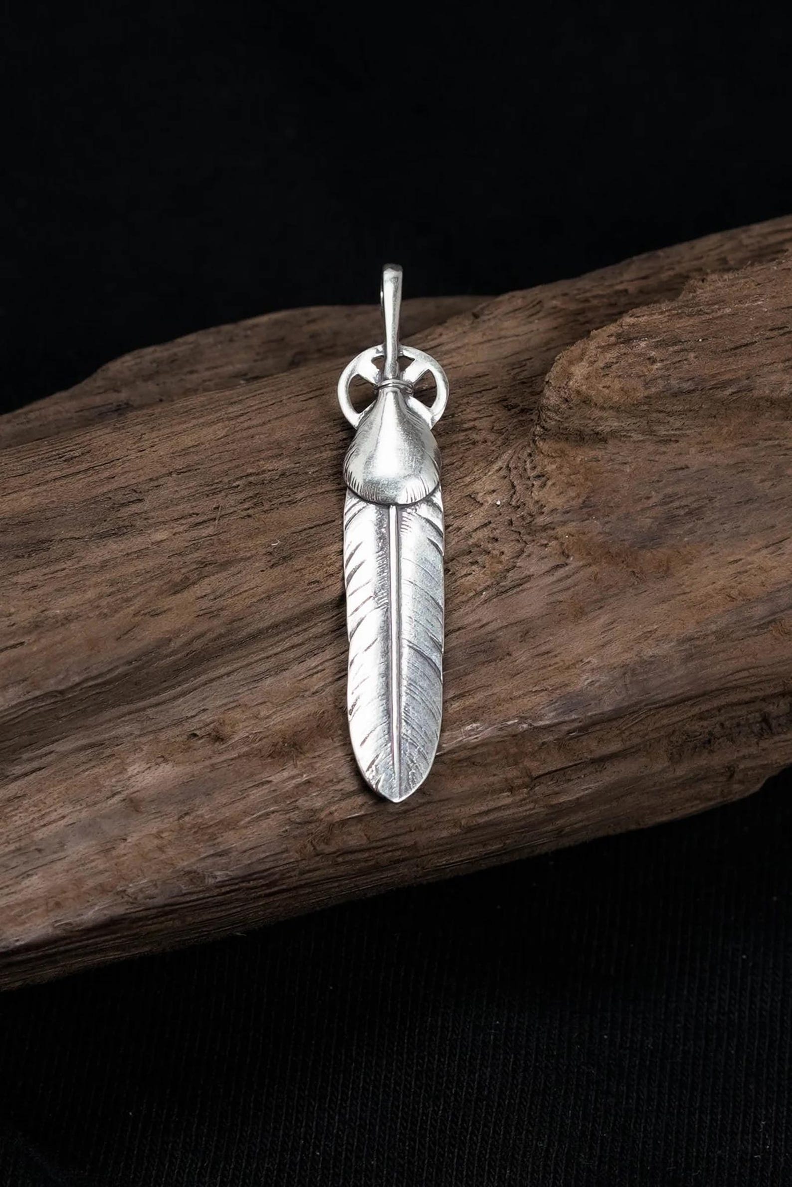 S925 Feathers Pedant Japan Takahashi Goros Sterling Silver Pendant 8x50mm Retro Hip Hopstyle DIY ...