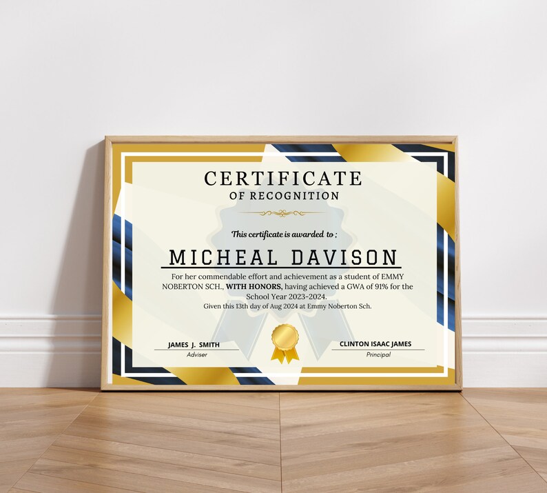 Sleek Certificate of Recognition, Modern Elegant Award, Professional ...