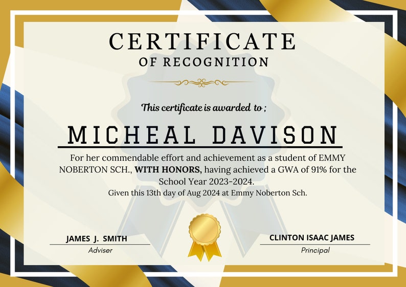 Sleek Certificate of Recognition, Modern Elegant Award, Professional ...