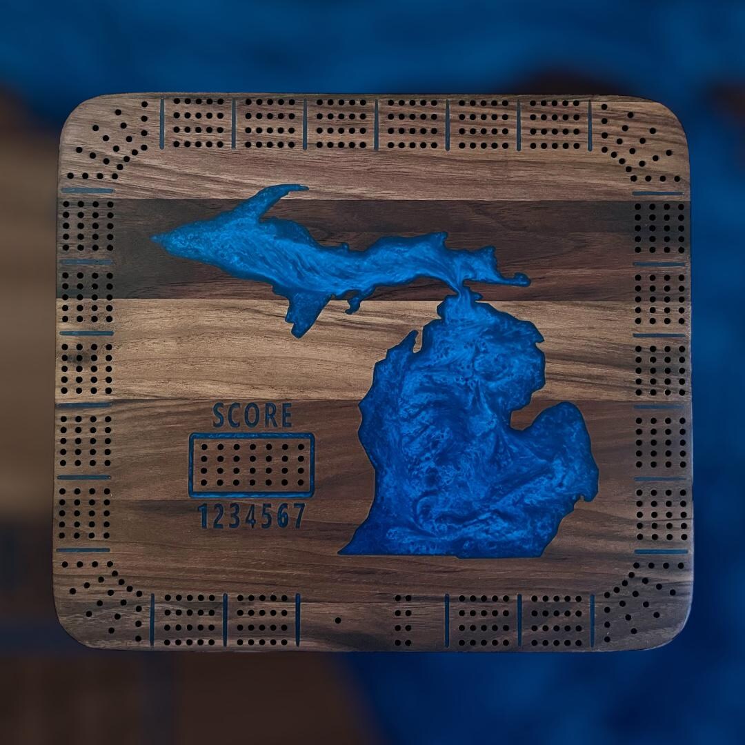 Michigan Cribbage Board – Walnut Wood With CNC Carved Great Lakes ...