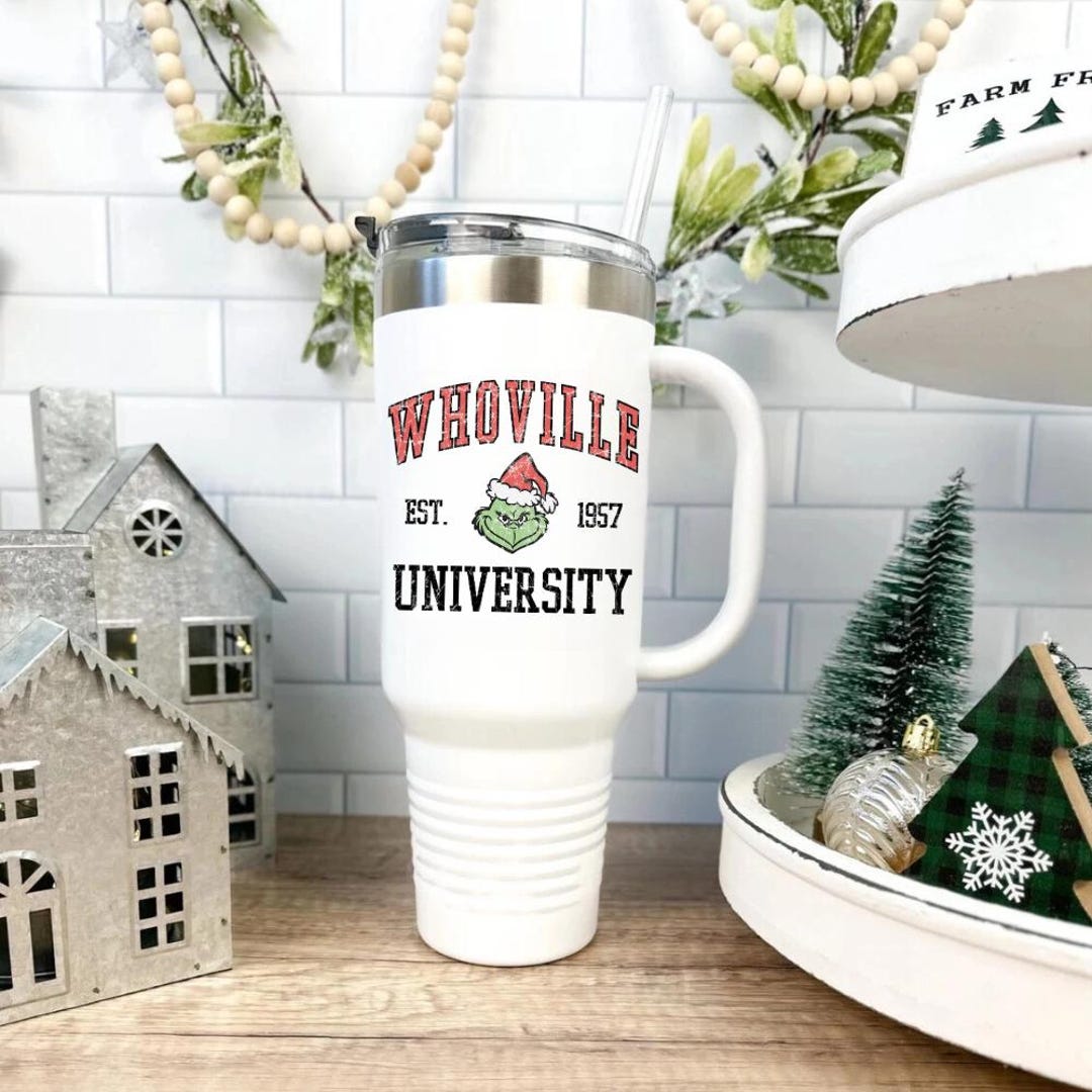 40oz Grinch Tumbler, Grinch Insulated Travel Mug, Christmas Tumbler ...