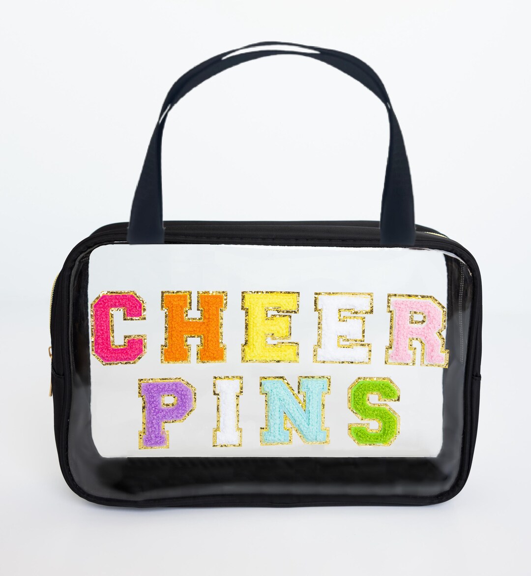 CHEER PINS Bag With Chenille Lettering. Cheerleading Clip Peg Holder ...