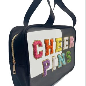 CHEER PINS Bag With Chenille Lettering. Cheerleading Clip Peg Holder ...