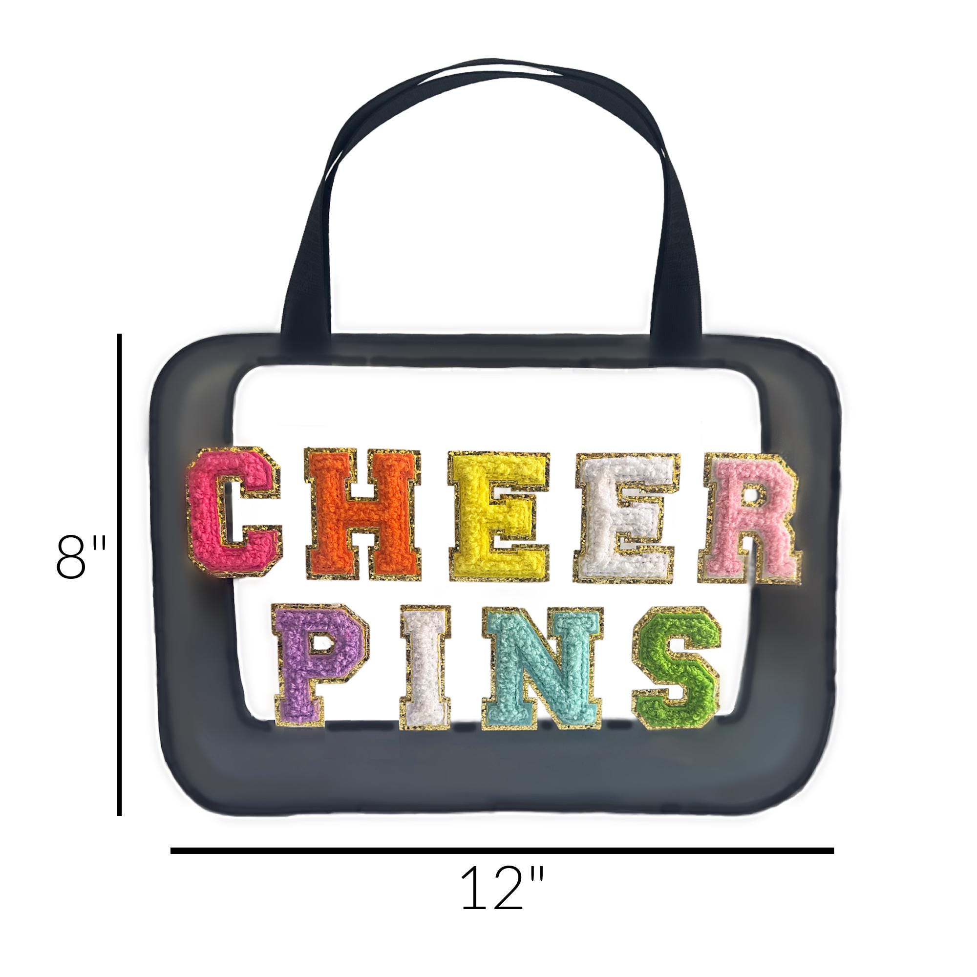 CHEER PINS Bag With Chenille Lettering. Cheerleading Clip Peg Holder ...