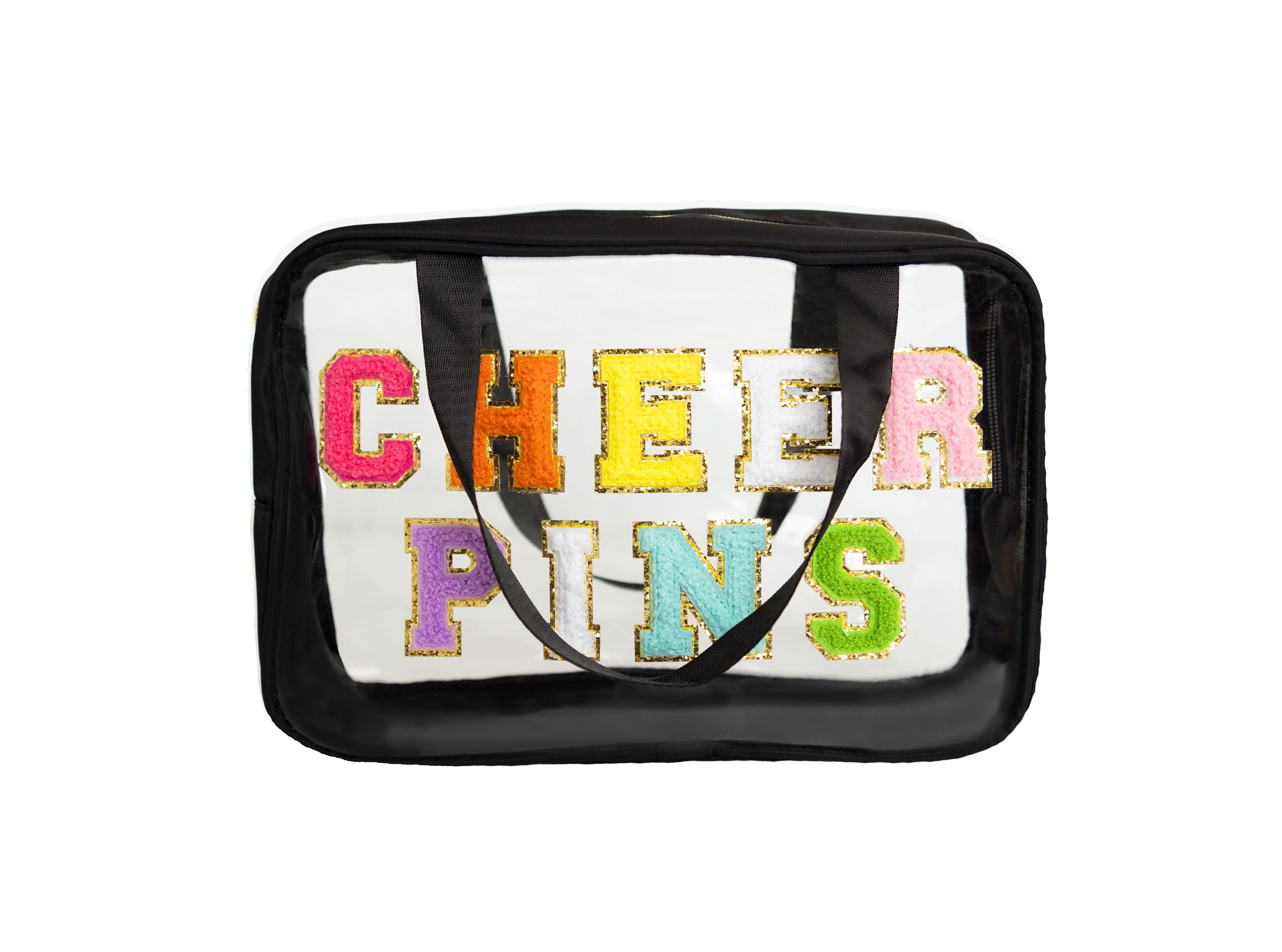 CHEER PINS Bag With Chenille Lettering. Cheerleading Clip Peg Holder ...