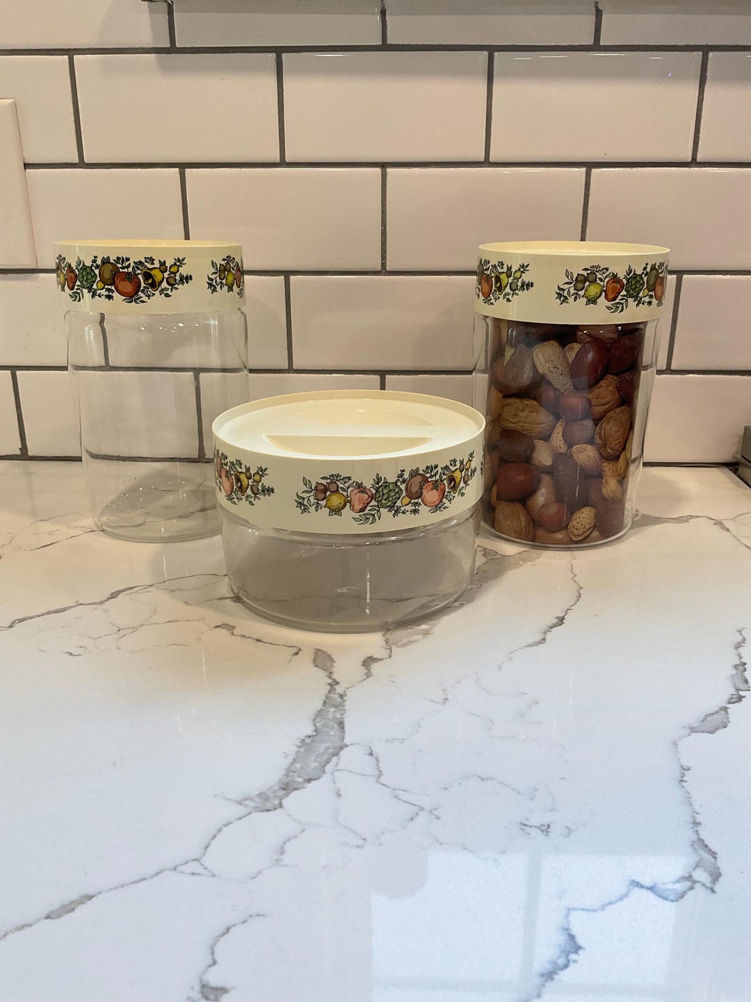 Vintage Glass Pyrex Spice of Life See N Store Canister Set With Lids ...