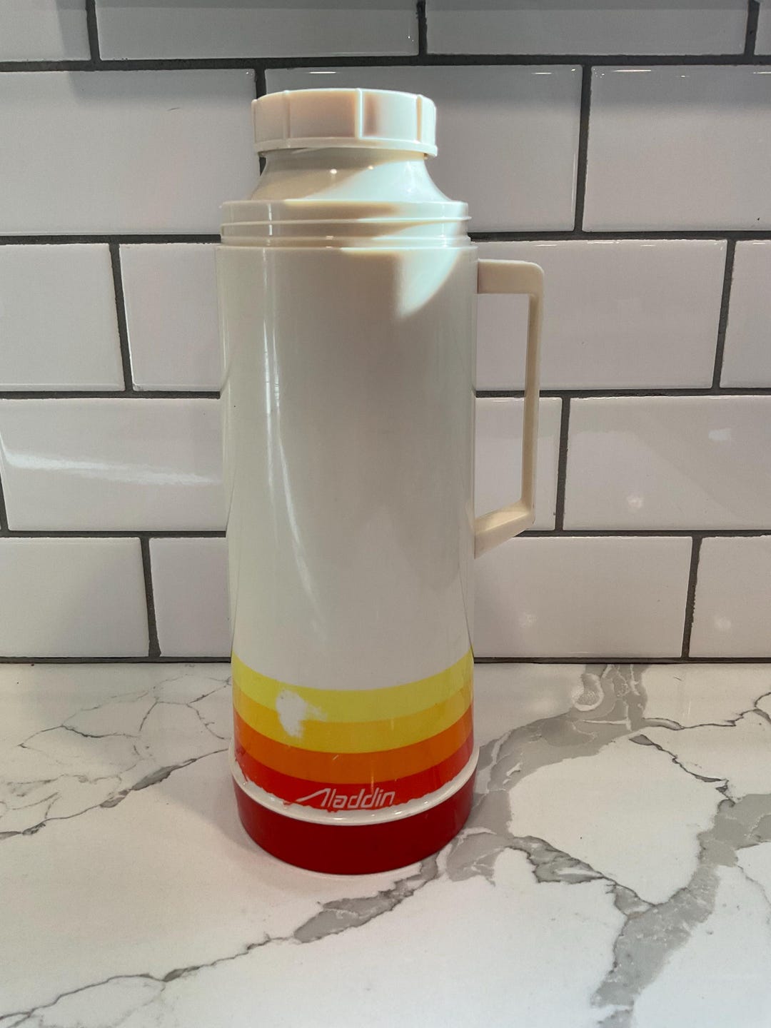 Vintage Aladdin Quart Thermos 1970s Red Orange Yellow Retro W/ Lid ...