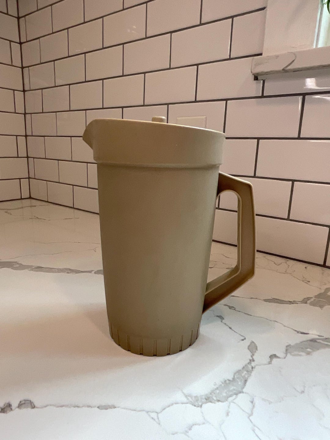 Vintage Tupperware 2 Qt Pitcher With Push Button Lid in Almond Harvest ...