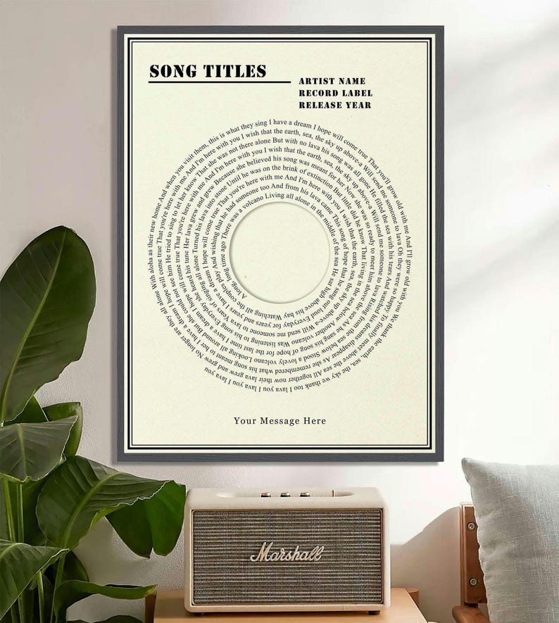 Personalized Song Lyrics Print, Custom Music Poster, Anniversary Gift ...