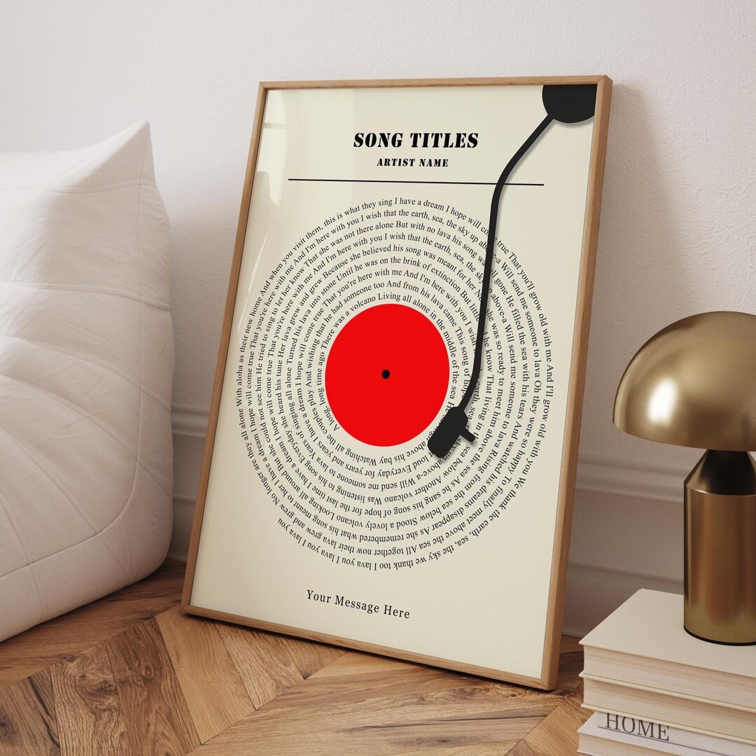 Personalised Song Lyrics Print, Custom Vinyl Record Poster ...