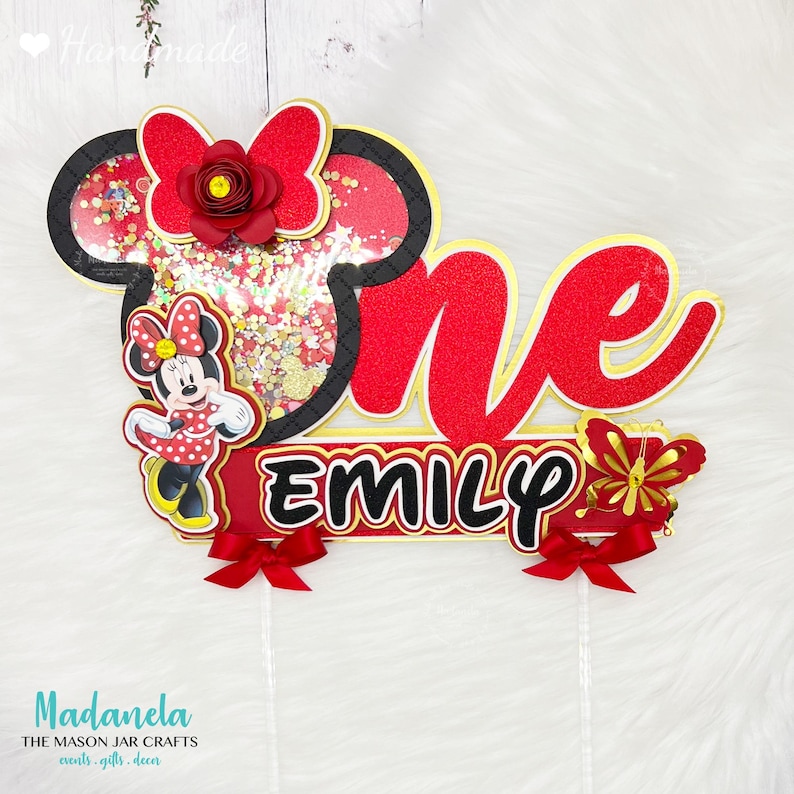 Minnie Mouse Shaker Cake Topper: Red Minnie Party Decorations (SVG, PNG ...