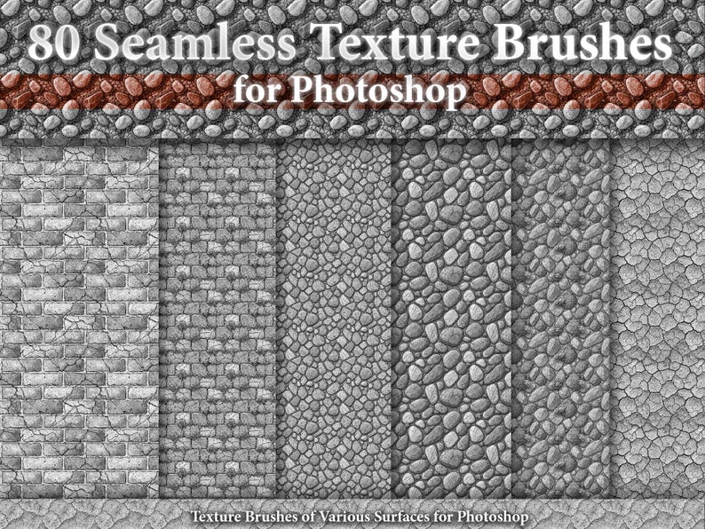 80 Seamless Texture Brushes: Concrete, Bricks, Cobblestone - Photoshop ...
