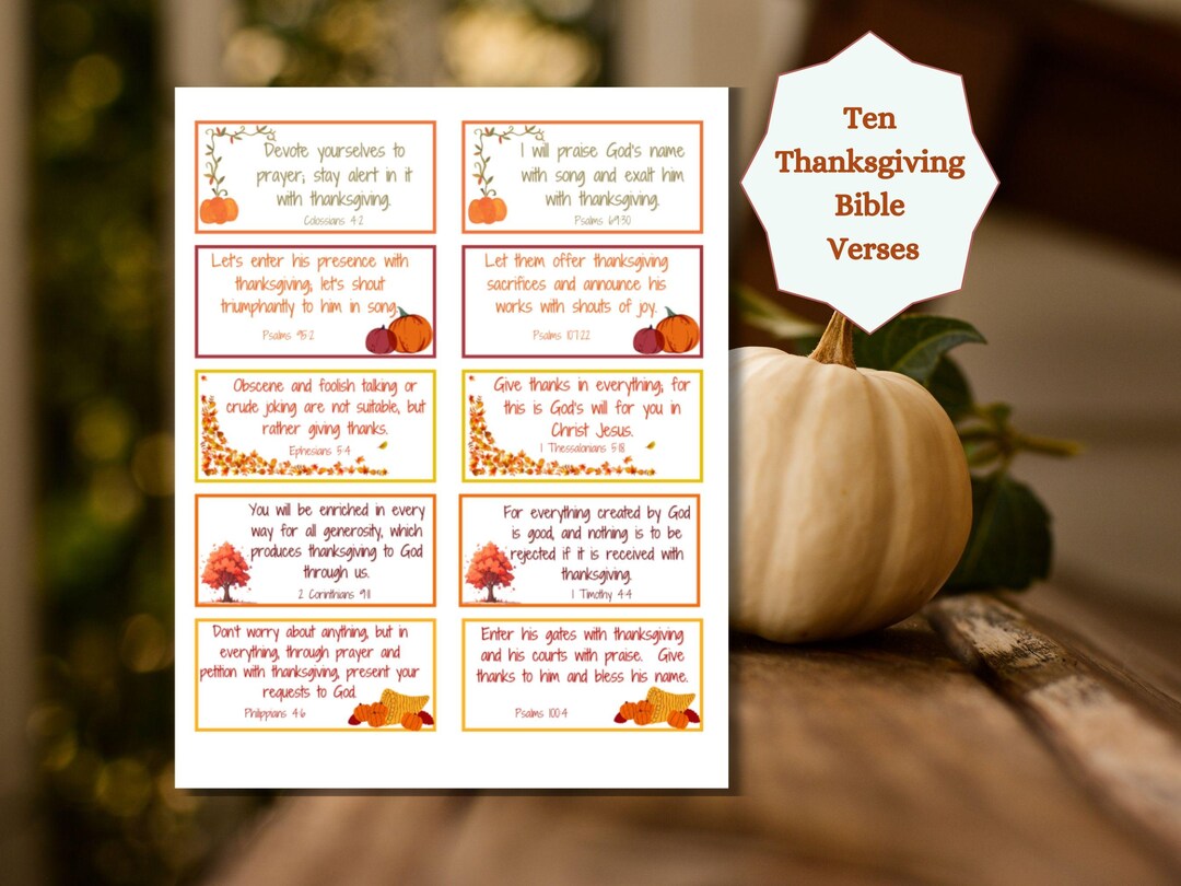 Thanksgiving Bible Verse Cards / Ten Scriptures for Thanksgiving ...