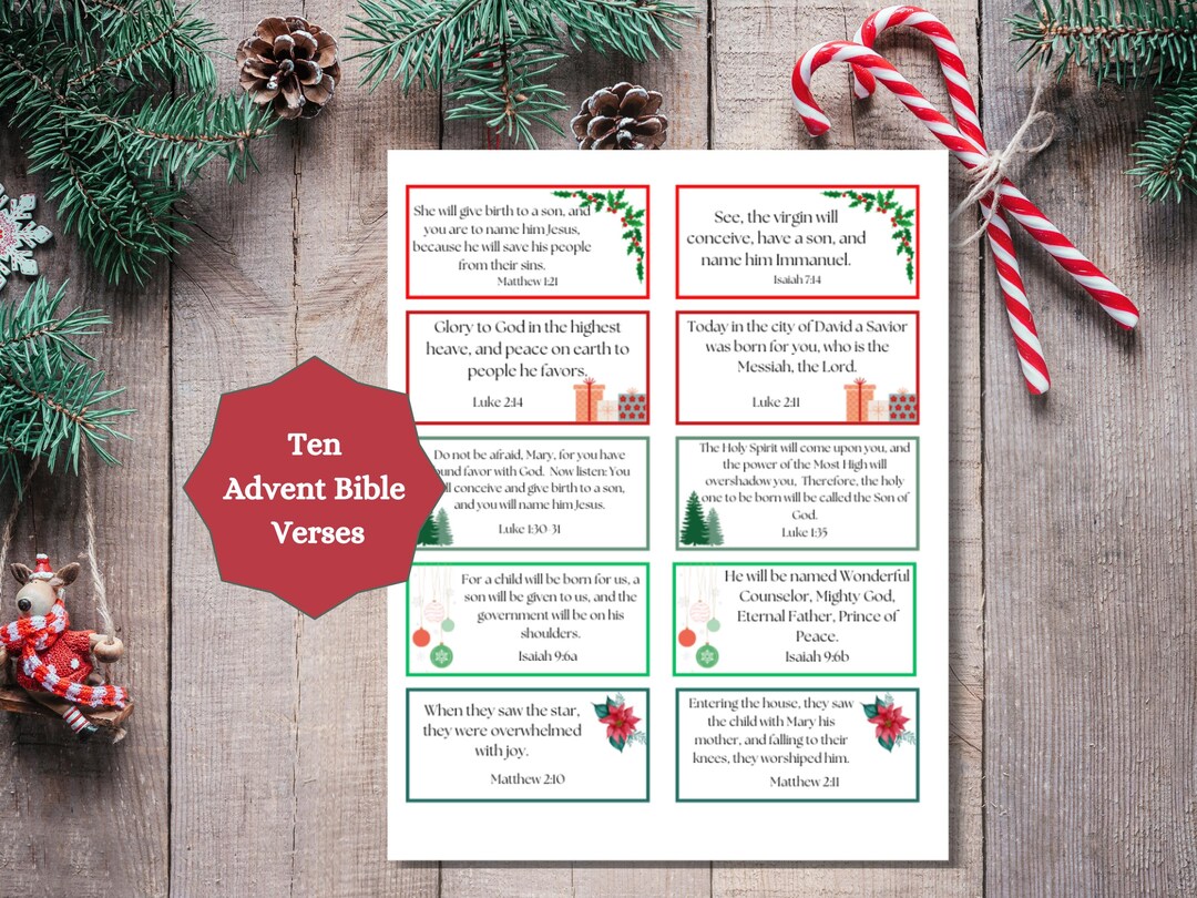 Advent Bible Verse Cards / Ten Scriptures for Christmas / Printable ...