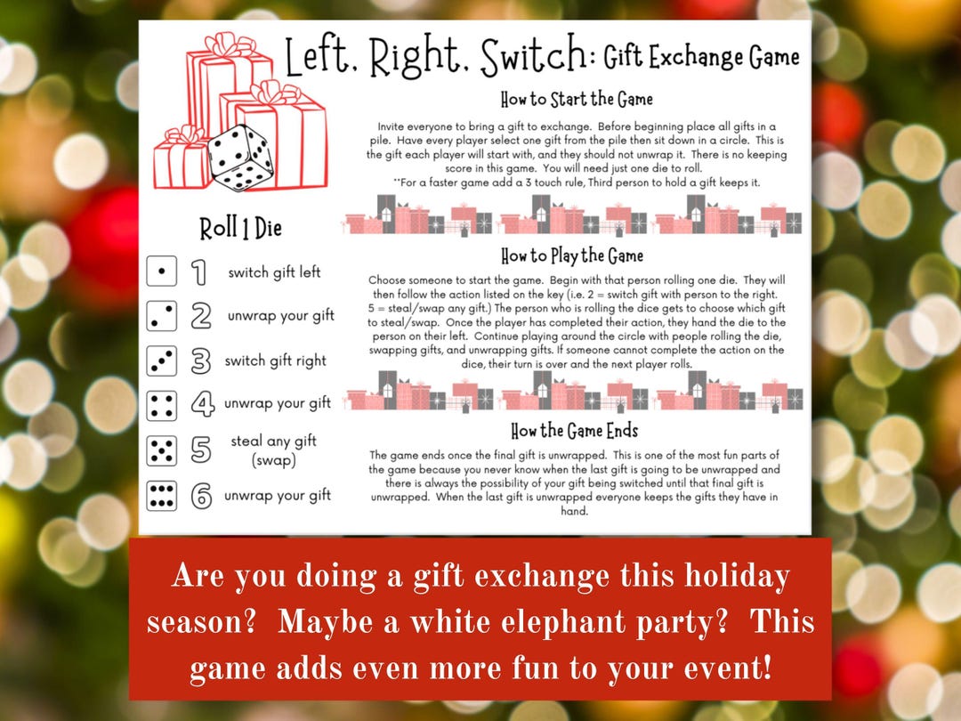 Holiday Gift Exchange Game / Dice Party Game / Printable Party Game ...