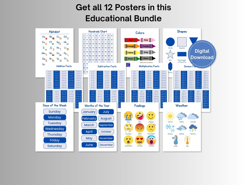 Set of 12 Educational Posters / Homeschool Printable Posters / Anchor ...