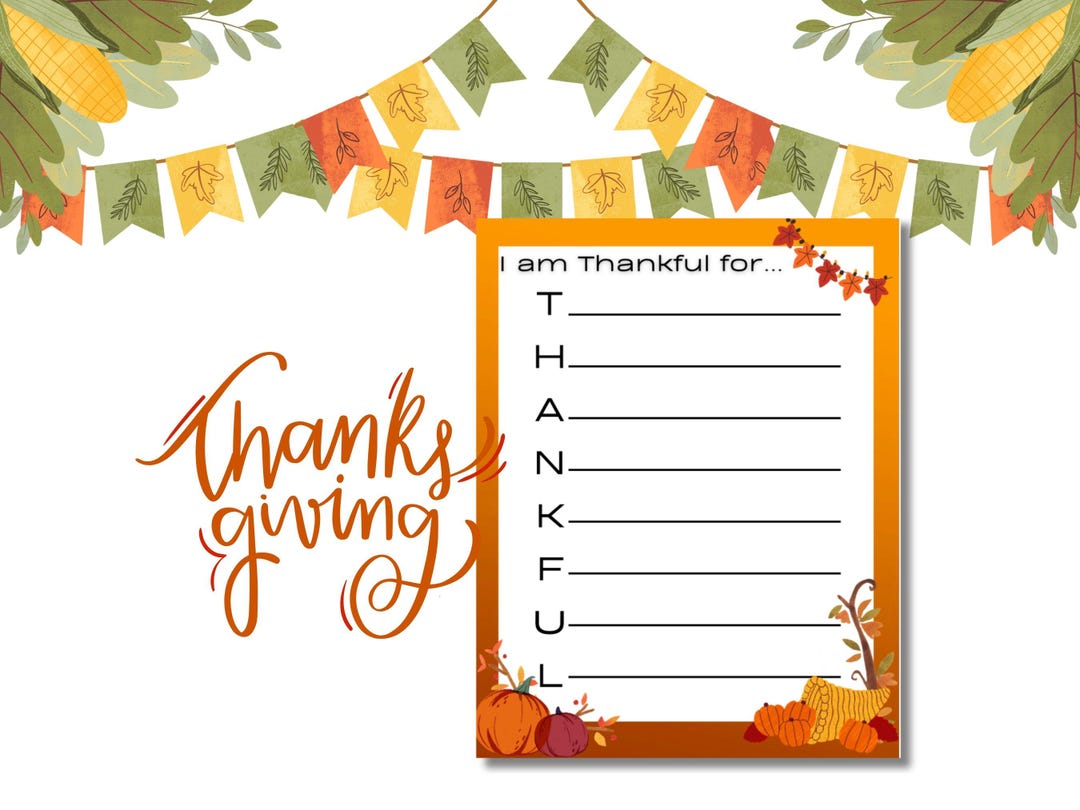 Thanksgiving Printable Bundle / Place Cards / Thankful Acrostic Poem ...