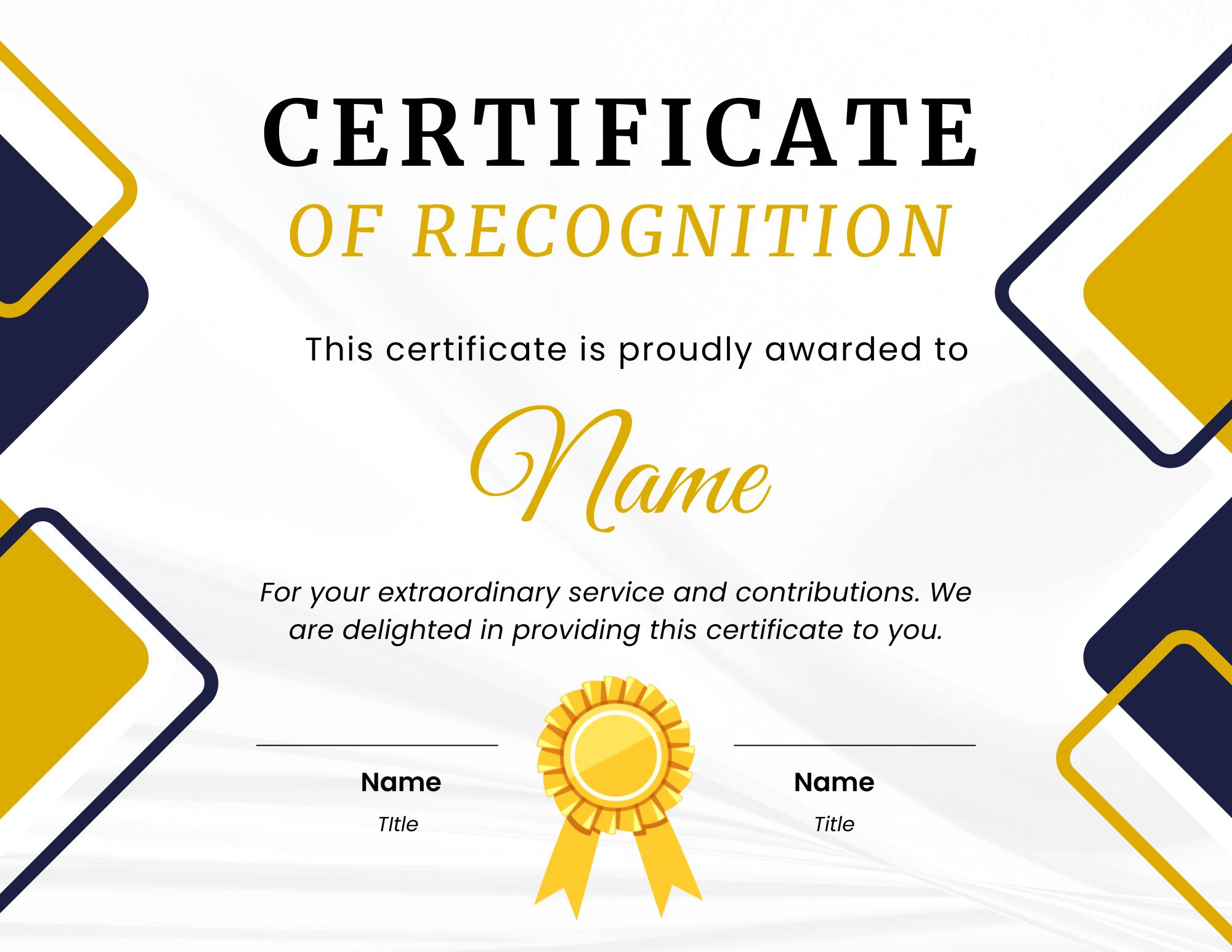 Certificate of Recognition-template-editable in Canva- Custom ...