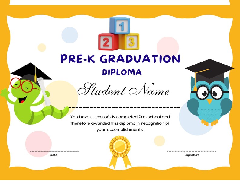 Pre K Graduation-pre-k Diploma Certificate of Completion-printable - Etsy