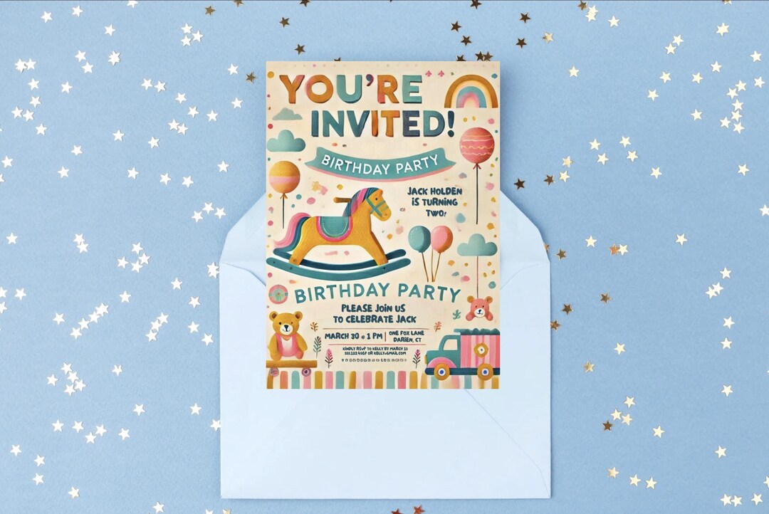 Children's Pastel Birthday Party Invitation Editable Canva Template ...