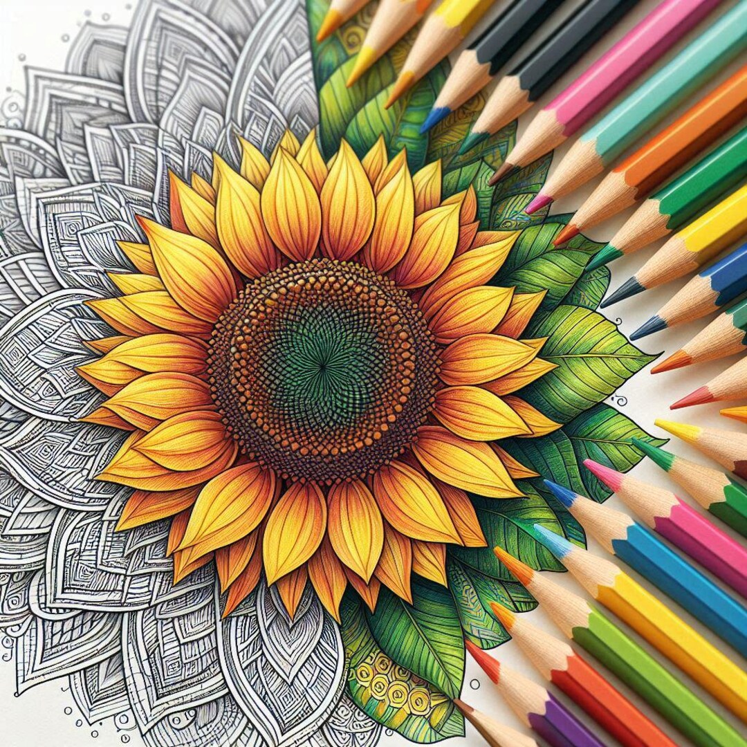 Golden Blooms: Sunflower Mandala Coloring Book,digital Download ...