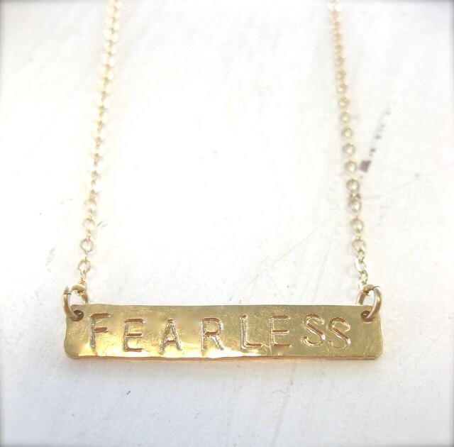 FEARLESS Necklace Long Gold Horizontal Bar - Etsy
