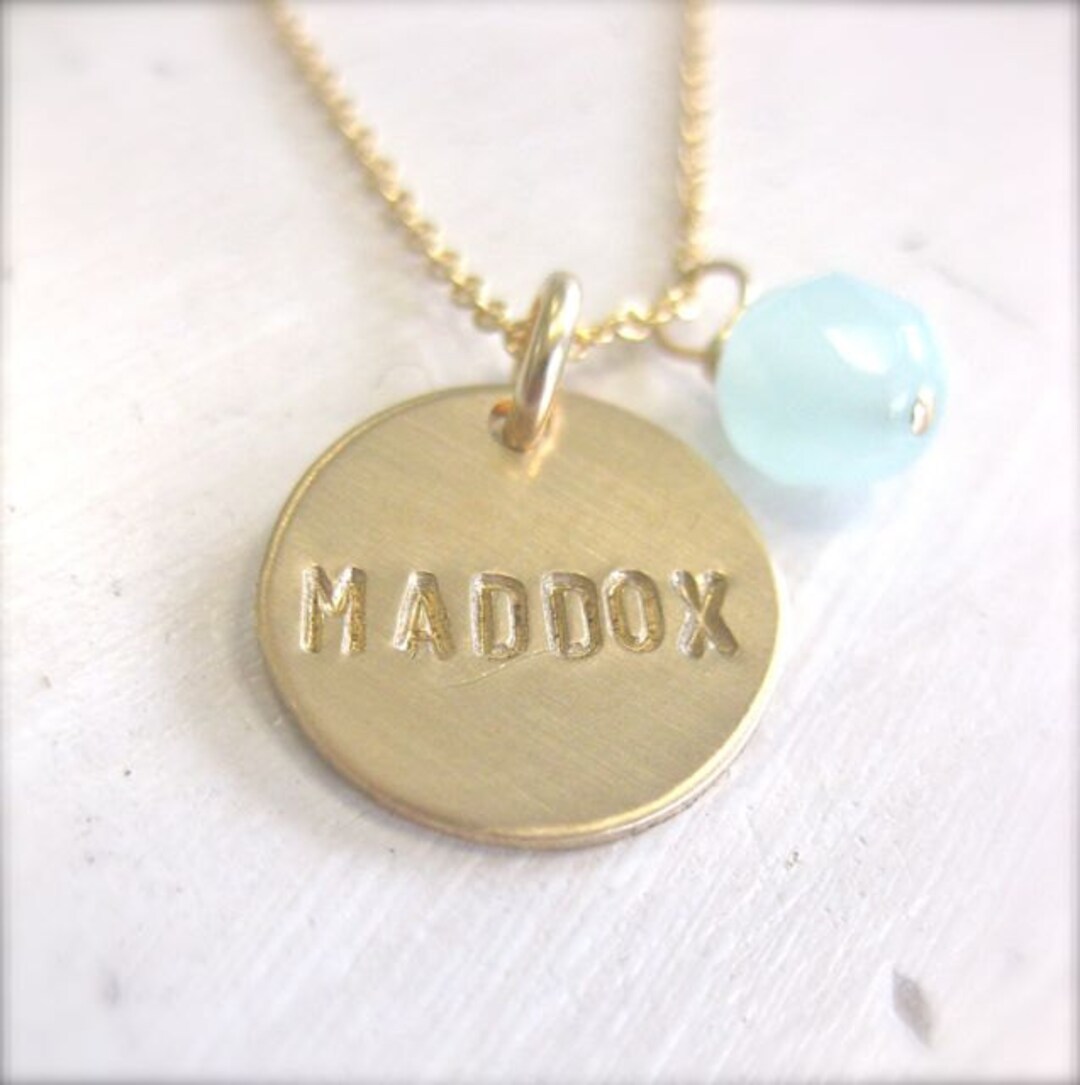 Single Gold Name With Aqua Chalcedony Bead - Etsy