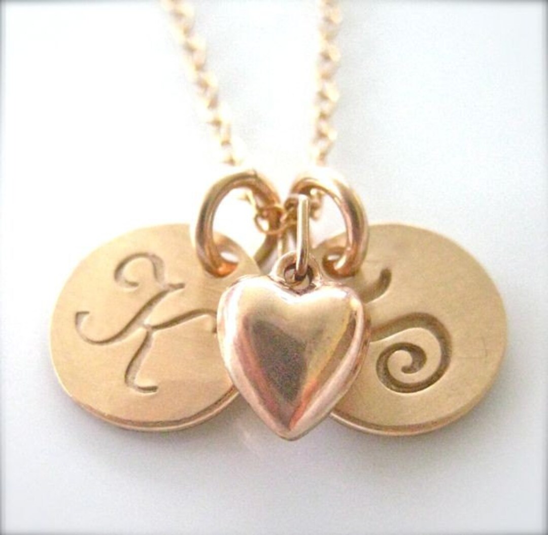 Petite Initial Love in Script Hand Stamped Gold Filled Disc - Etsy