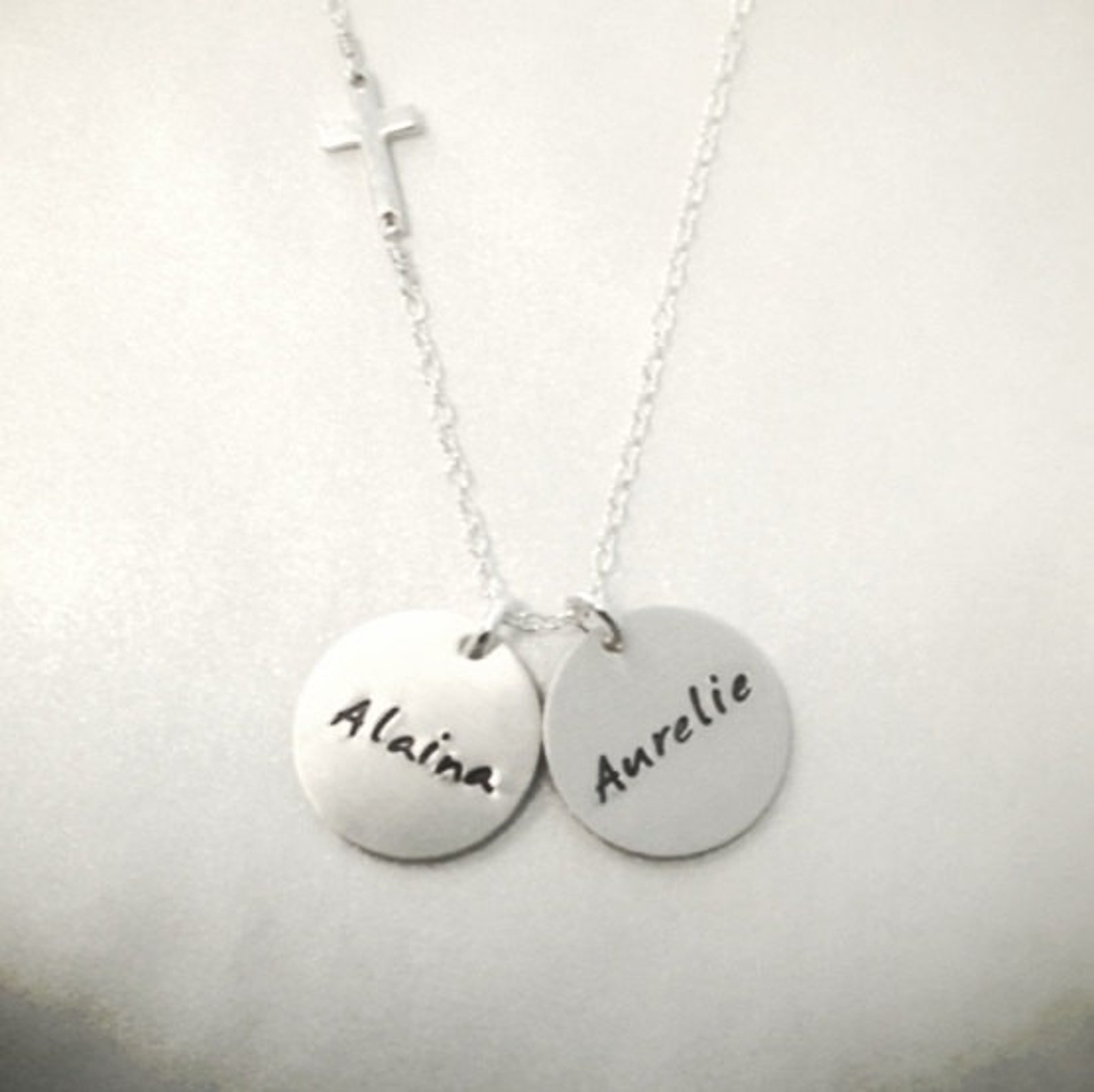 Sterling Silver Sideways Cross Chain With Two Hand Stamped - Etsy