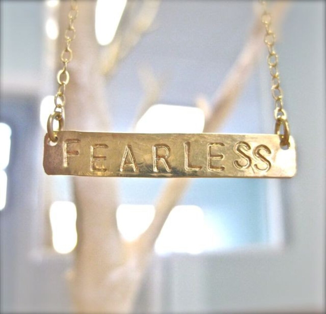FEARLESS Necklace - Long Gold Horizontal Bar - Etsy