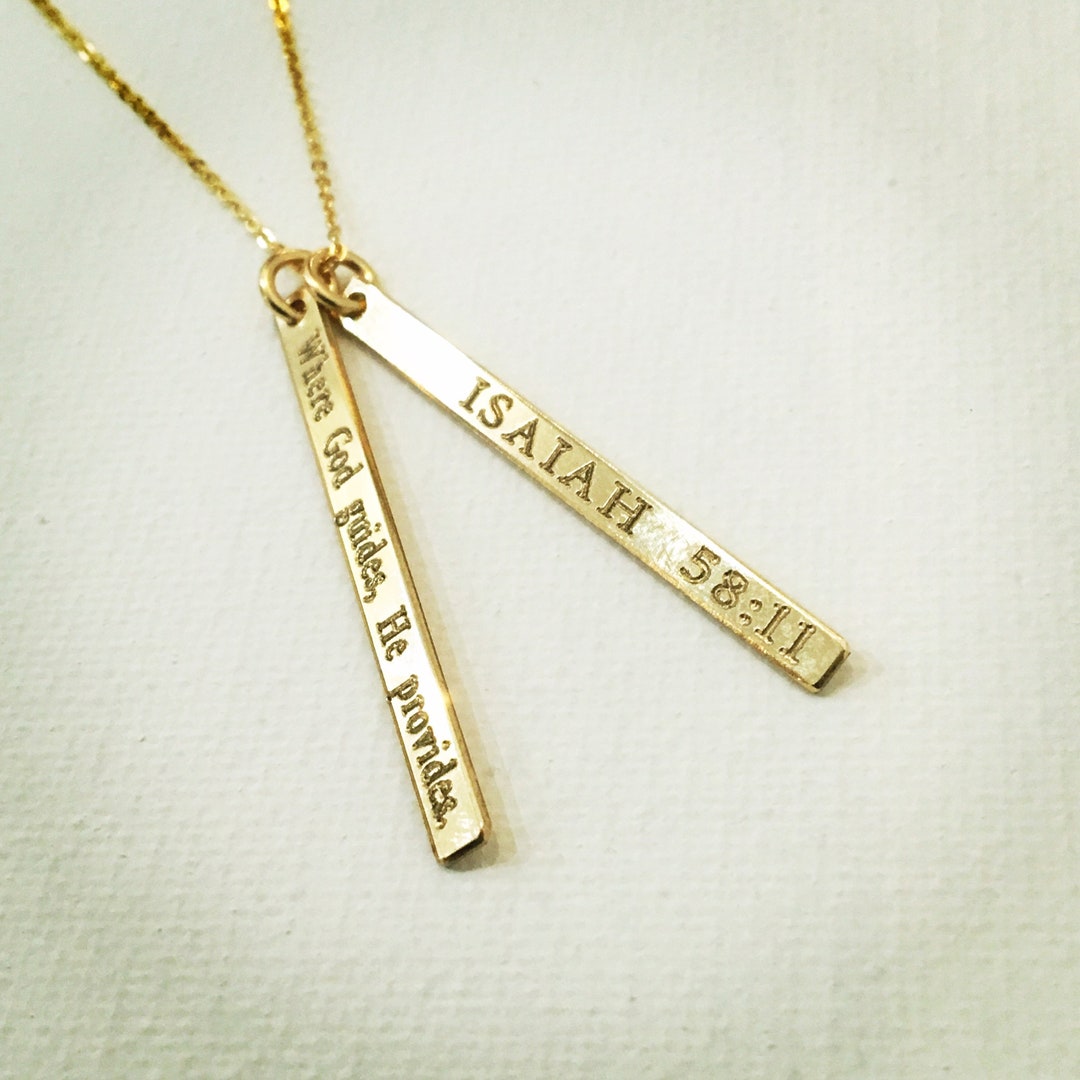Skinny Bar Charms Necklace - Where God Guides, He Provides - ISAIAH ...