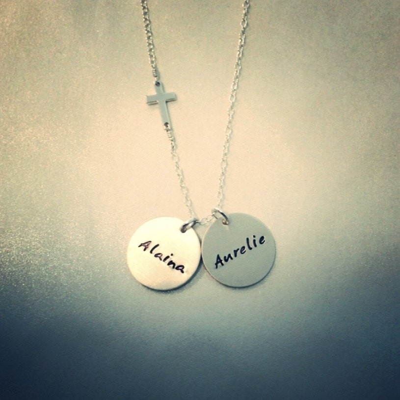 Sterling Silver Sideways Cross Chain With Two Hand Stamped - Etsy