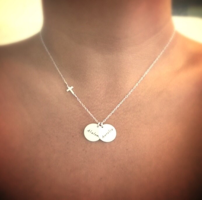 Sterling Silver Sideways Cross Chain With Two Hand Stamped - Etsy