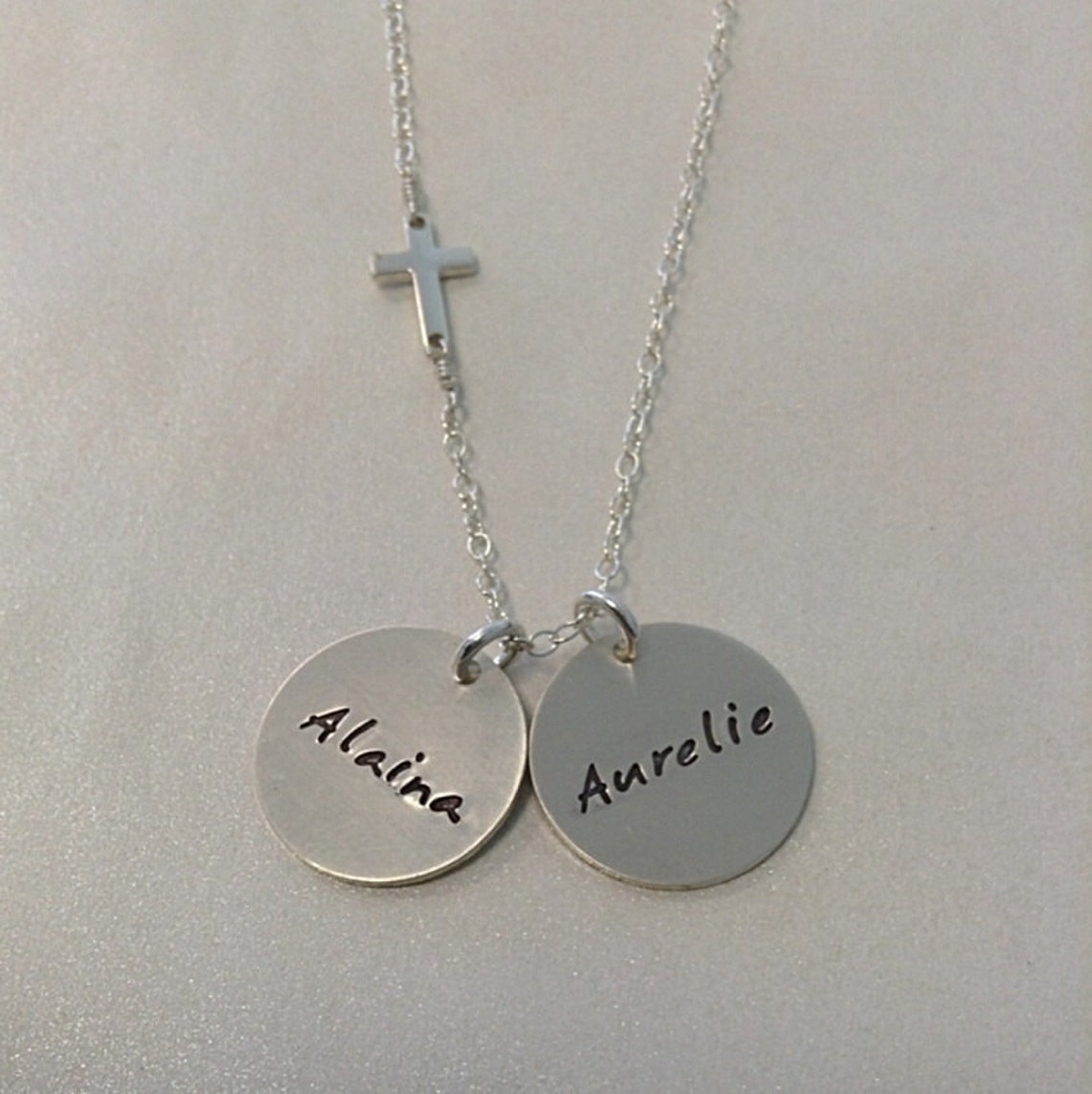 Sterling Silver Sideways Cross Chain With Two Hand Stamped - Etsy