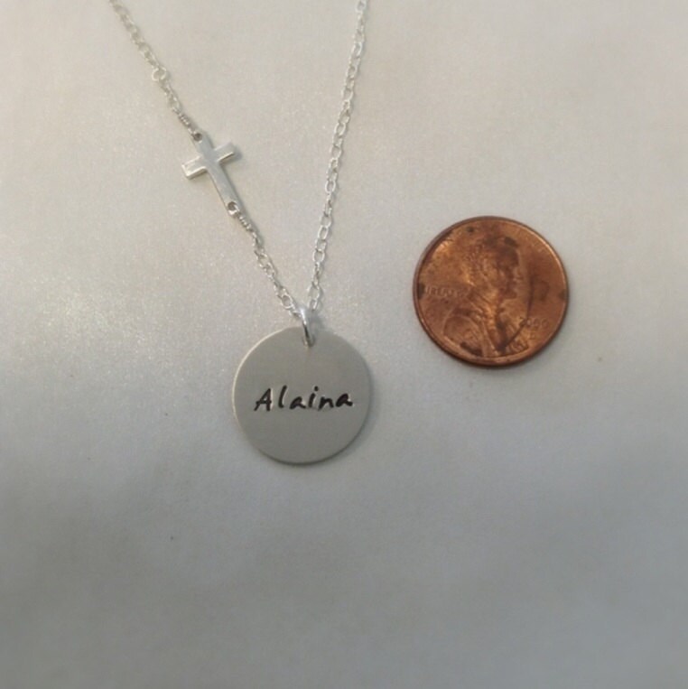 Sterling Silver Sideways Cross Chain With Two Hand Stamped - Etsy