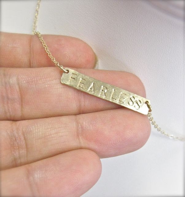 FEARLESS Necklace - Long Gold Horizontal Bar - Etsy