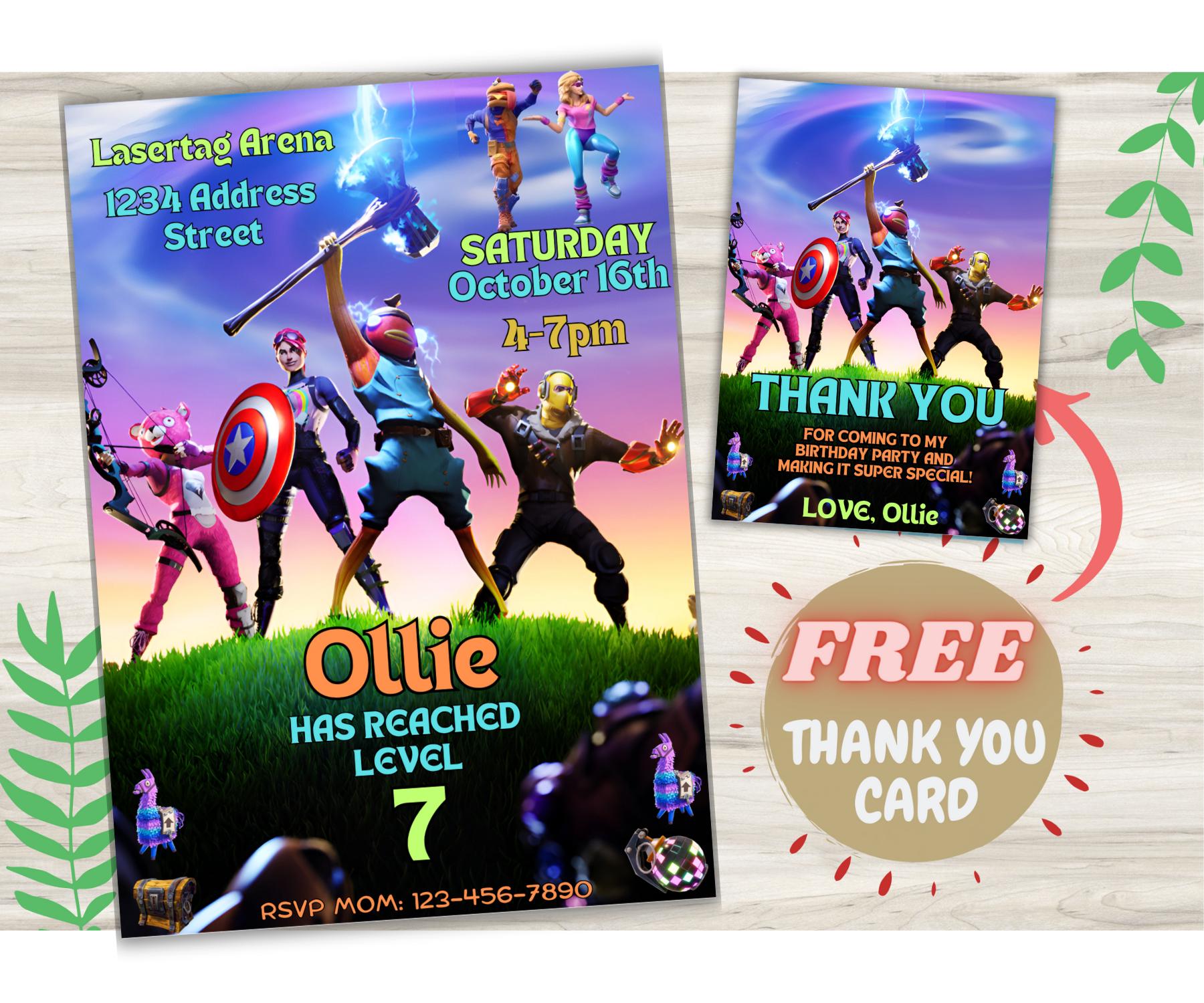 Fort Night Editable Invitation With Bonus Thank You Card Included ...