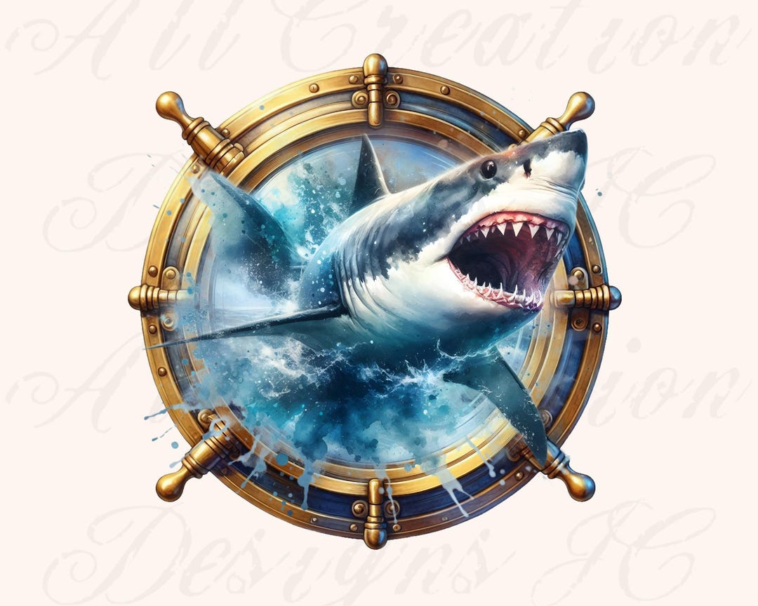 Shark Breaking Through Ship Window PNG Image Sublimation Graphic Shirt Design Trendy Sayings and ...