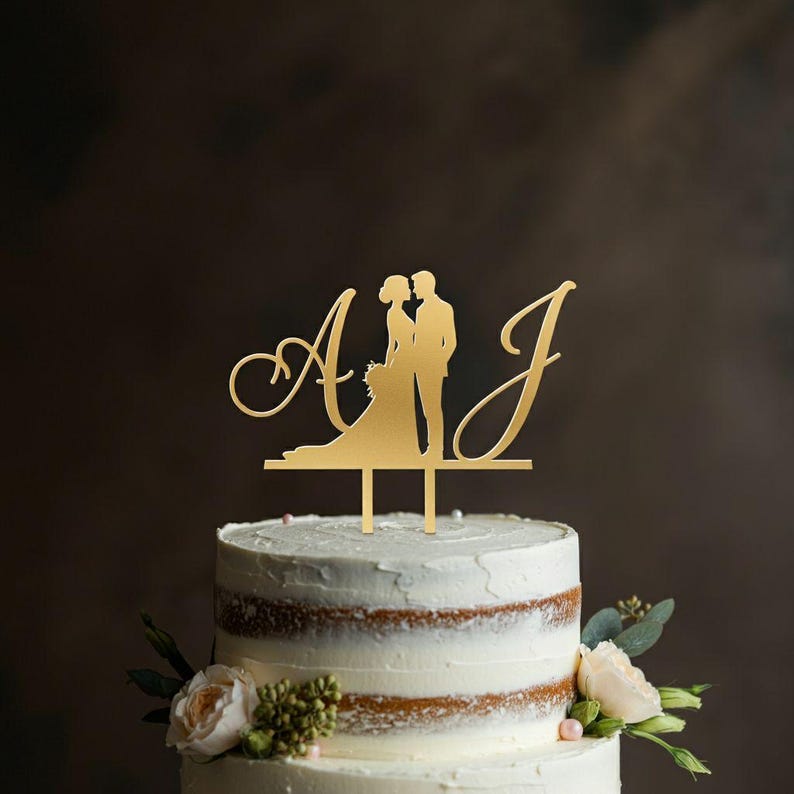 Cake Topper for Wedding, Gold Custom Initials Cake Topper, Rustic ...