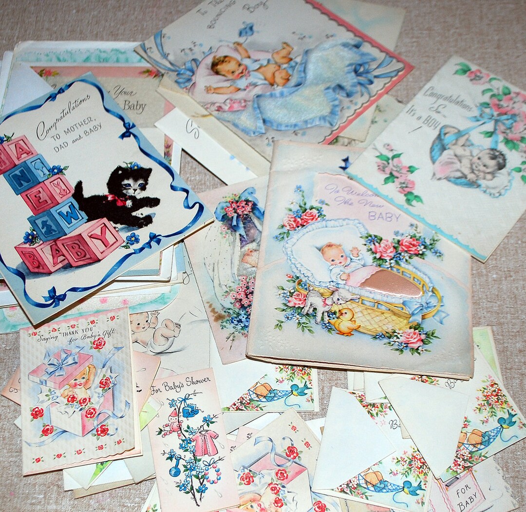 48 Vintage 1940's-50's BABY GREETING Cards New & Used Beautiful ...