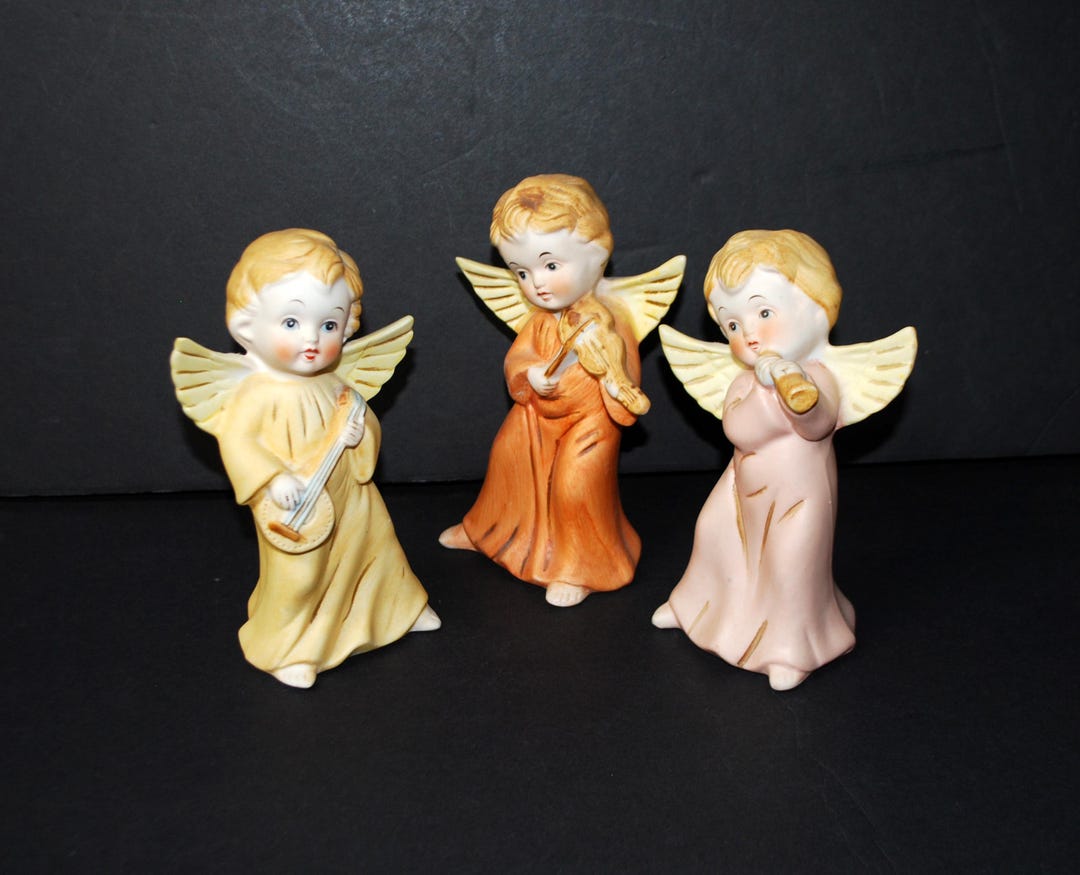 3 Vintage HOMCO Angels Playing Musical Instruments Ceramic Figurines ...
