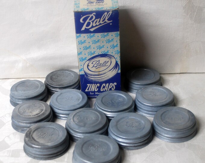 12 Ball and Atlas Zinc Canning Lids Caps Porcelain Lined Vintage in Box ...