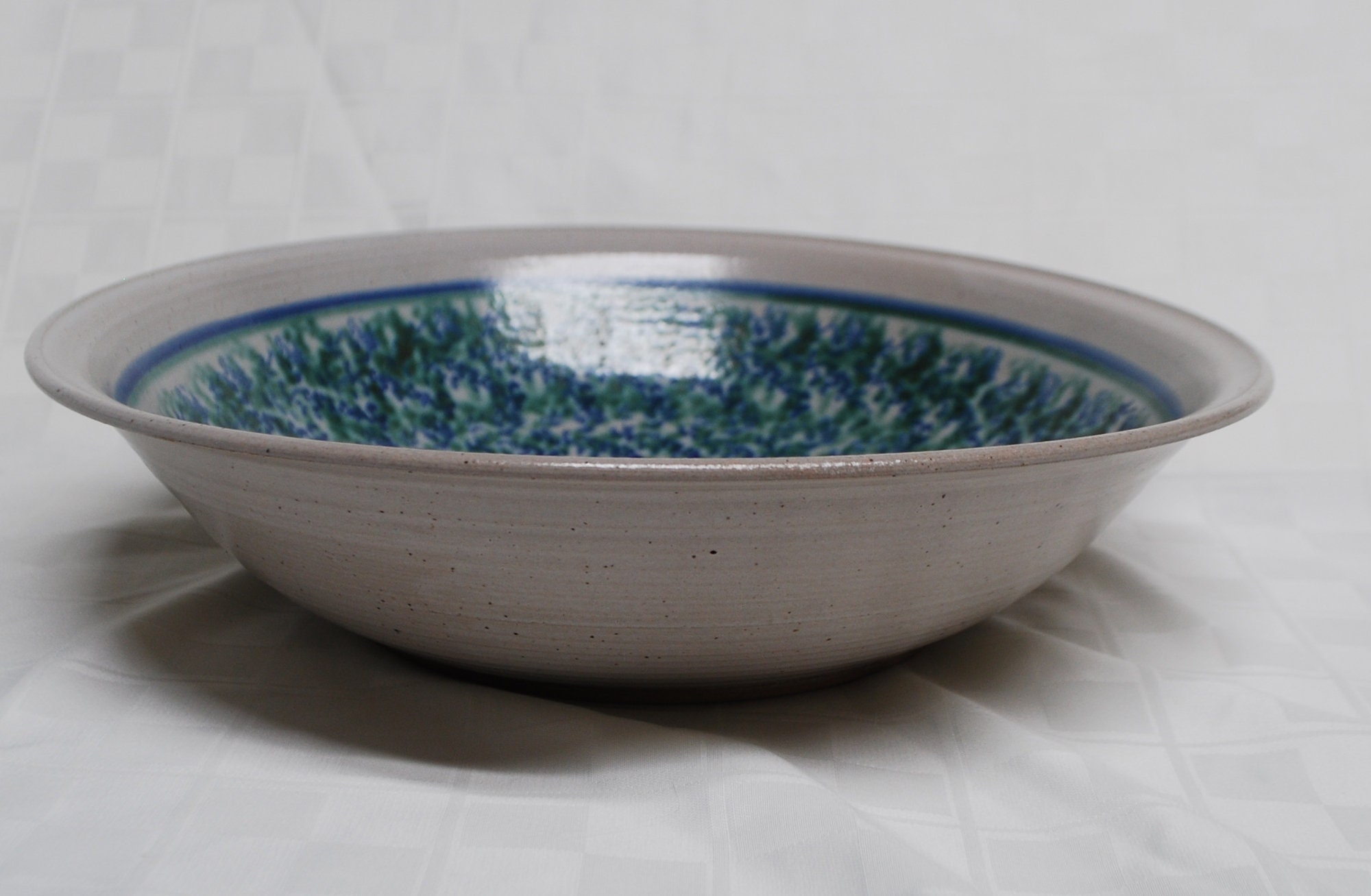 AMANA Colonies BOWL IOWA Pottery Large Bowl Signed Spauk Blue Green ...