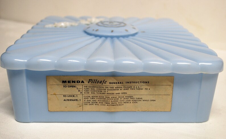 PILL SAFE Vtg Menda Company Wall Mount Pill Box Holder Blue Plastic ...