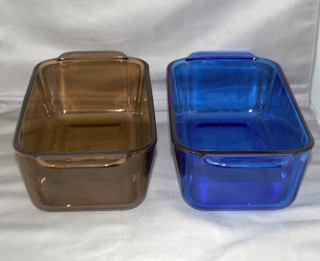 Pyrex Loaf Pans COBALT BLUE & Amber Vintage Bread Meatloaf Rectangular ...