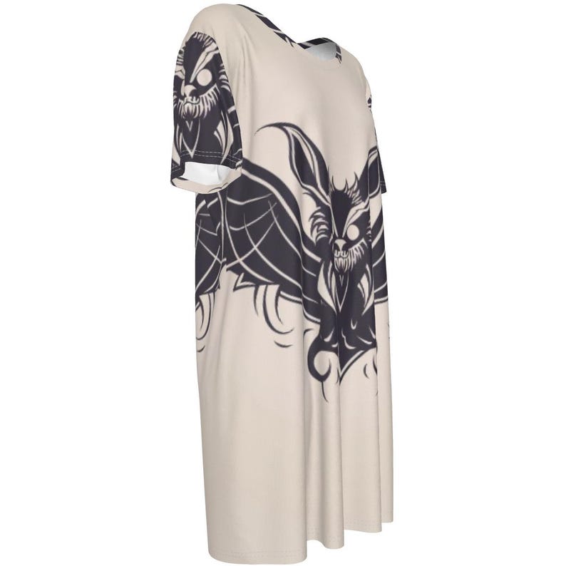 Goth Horror Halloween Dress With Demon Bat Print - Short Sleeve Waist ...